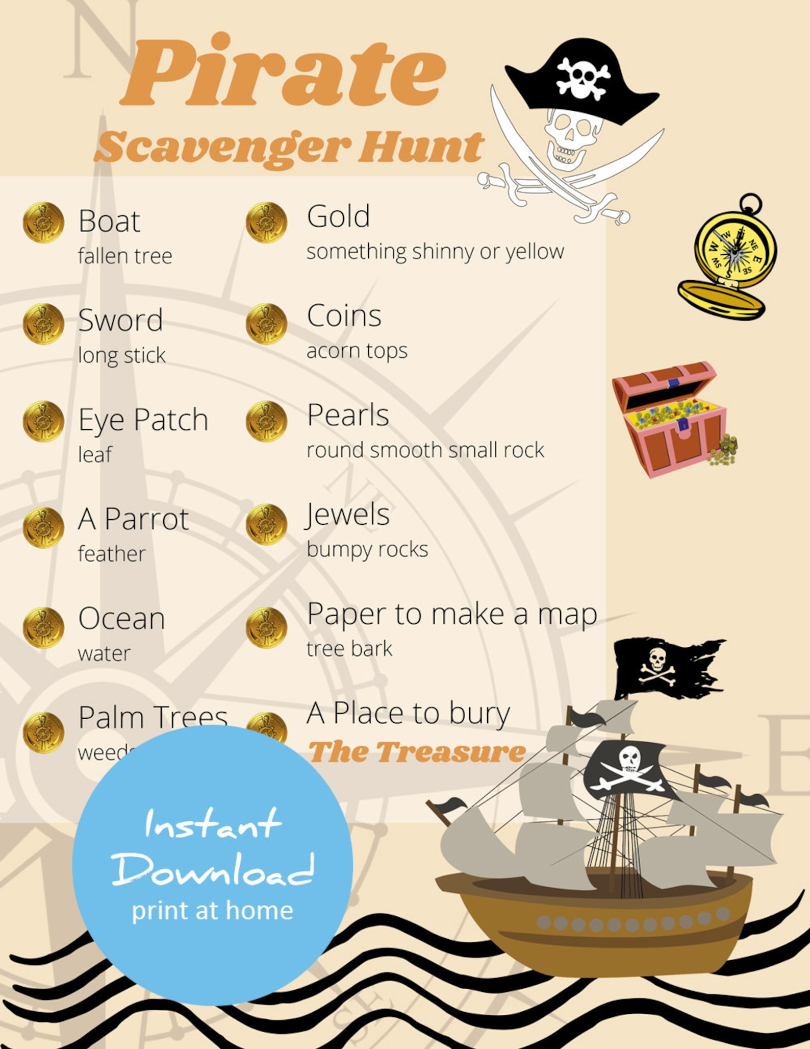 Pirate Scavenger Hunt Printable Treasure Hunt Party Game - Etsy