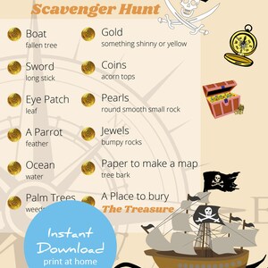 Pirate Scavenger Hunt Printable - Treasure Hunt Party Game Activity ...