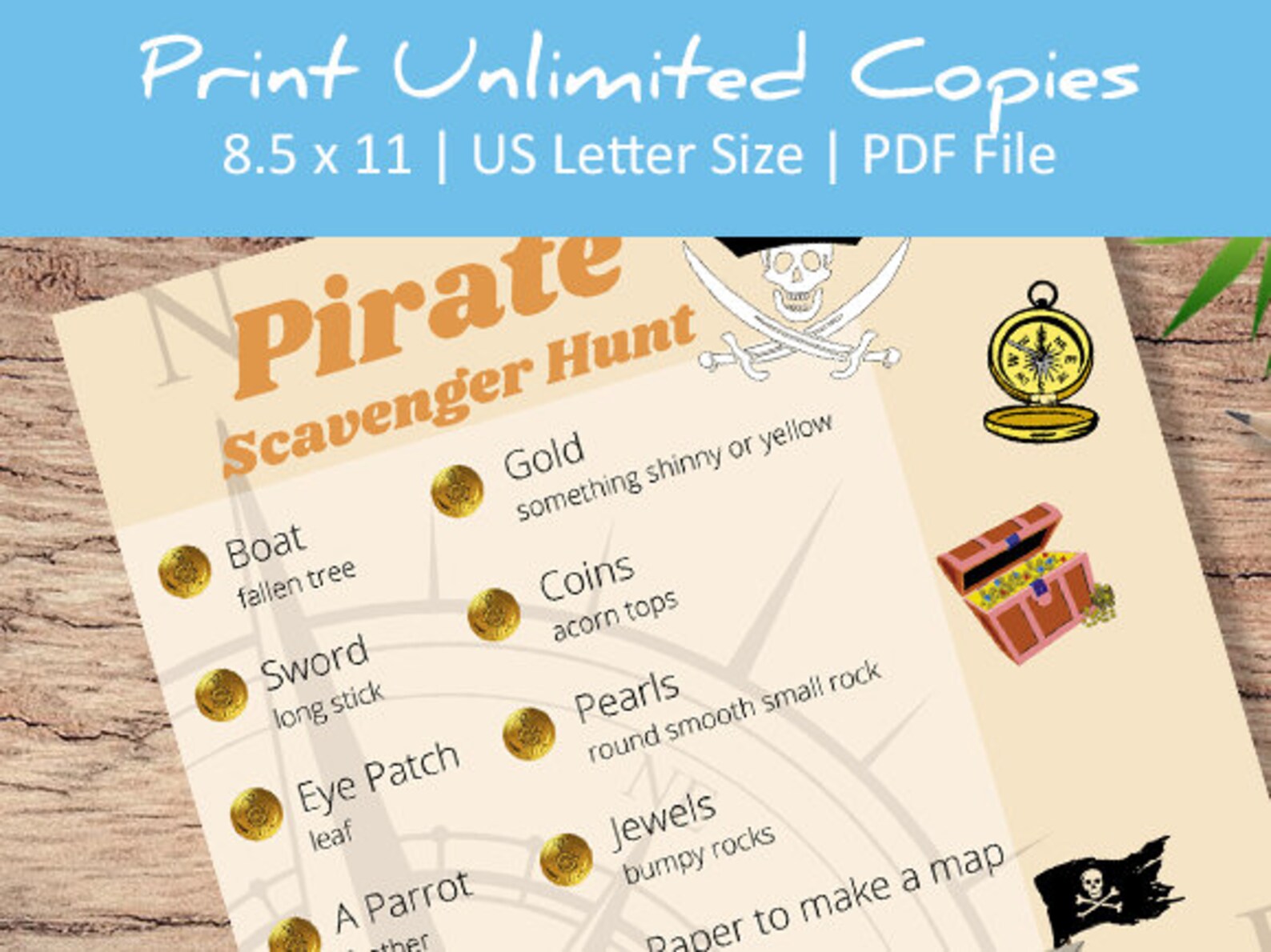 Pirate Scavenger Hunt Printable Treasure Hunt Party Game Activity ...