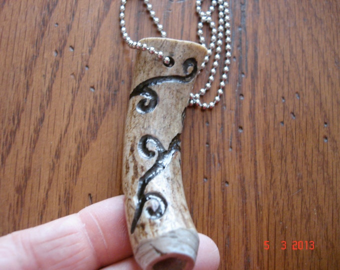 Deer Antler Whistle With Hand Carved Vine Design - Antler Whistle ...