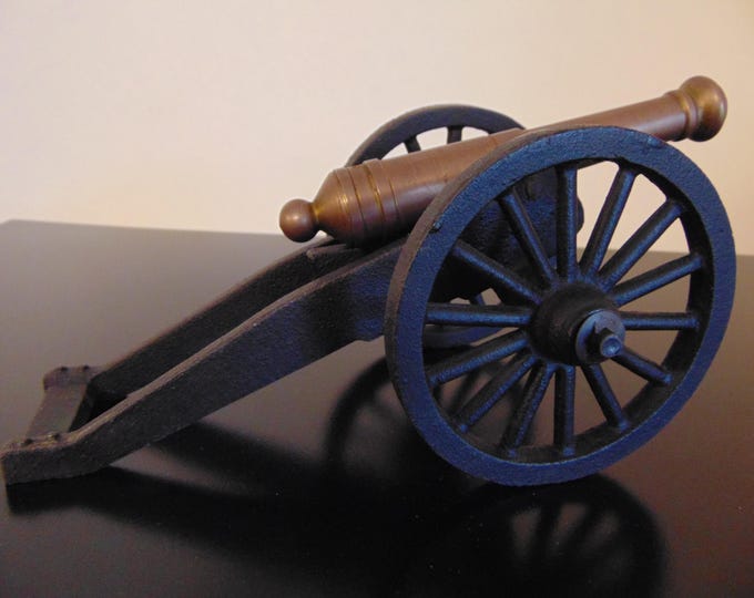 Vintage Solid Brass & Cast Iron Replica Cannon Large Size 8 1/2" by 4 1 ...