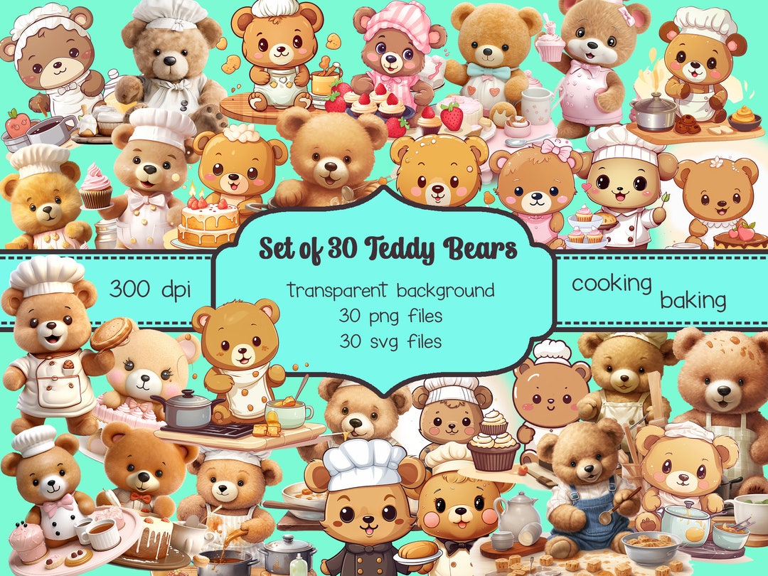 Teddy Bears Cooking Clipart | 30 PNG & SVG Graphics (digital Download ...