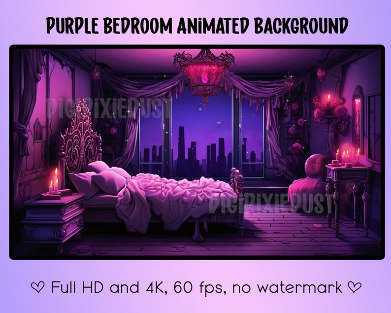 Animated Purple Bedroom Background, Vtuber Green Screen (digital ...