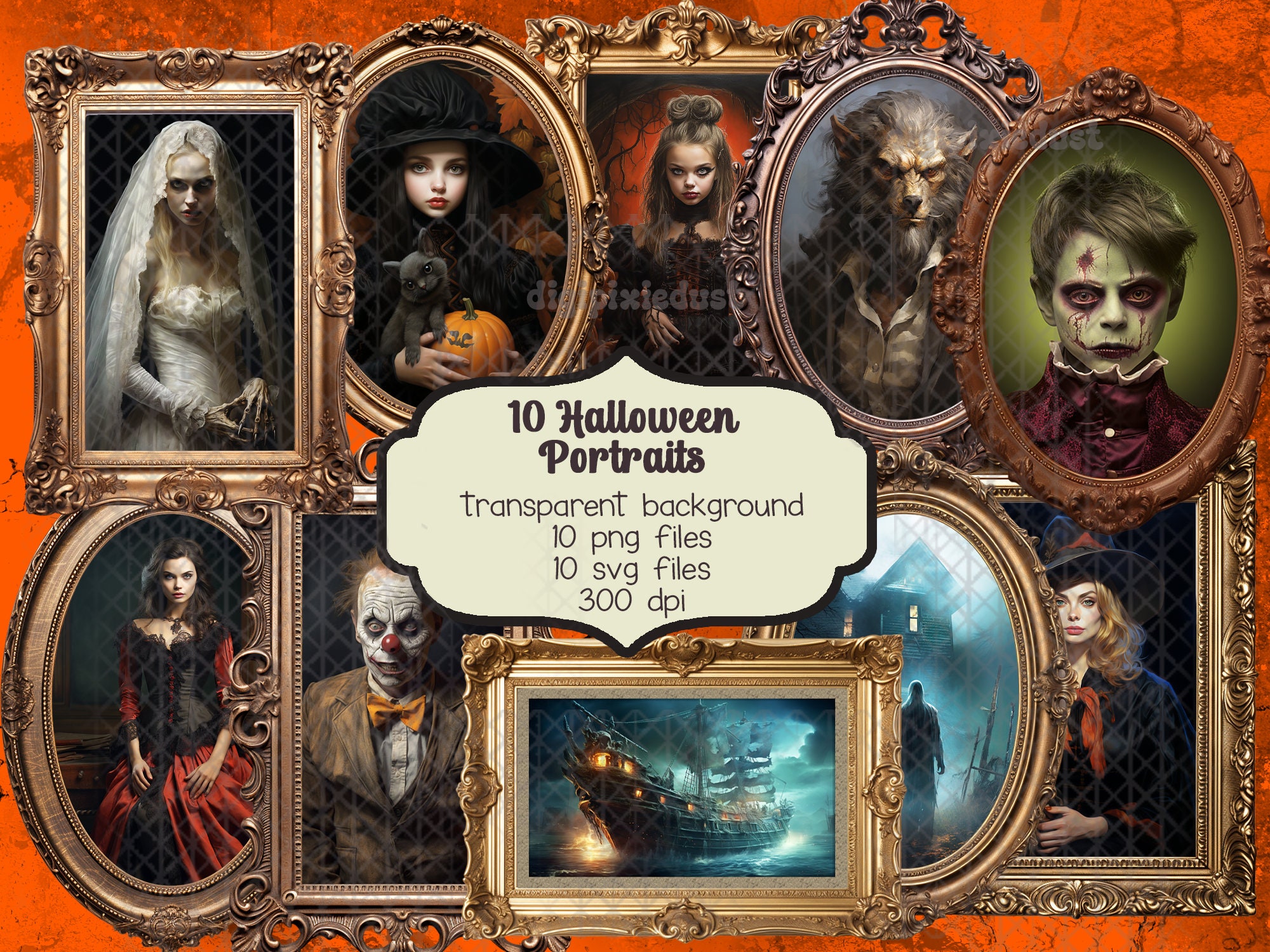 Halloween Clipart Set 40 Graphics Spooky Portraits for - Etsy