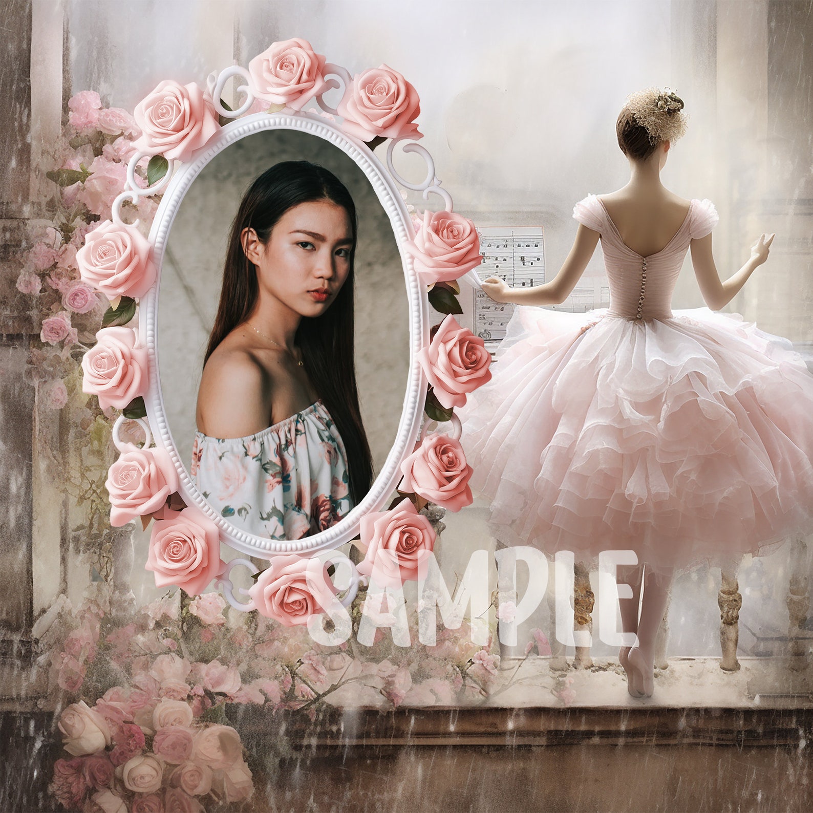 Ballerina Scrapbook Kit | Pink Roses, Photo Frames (digital Papers) - Etsy