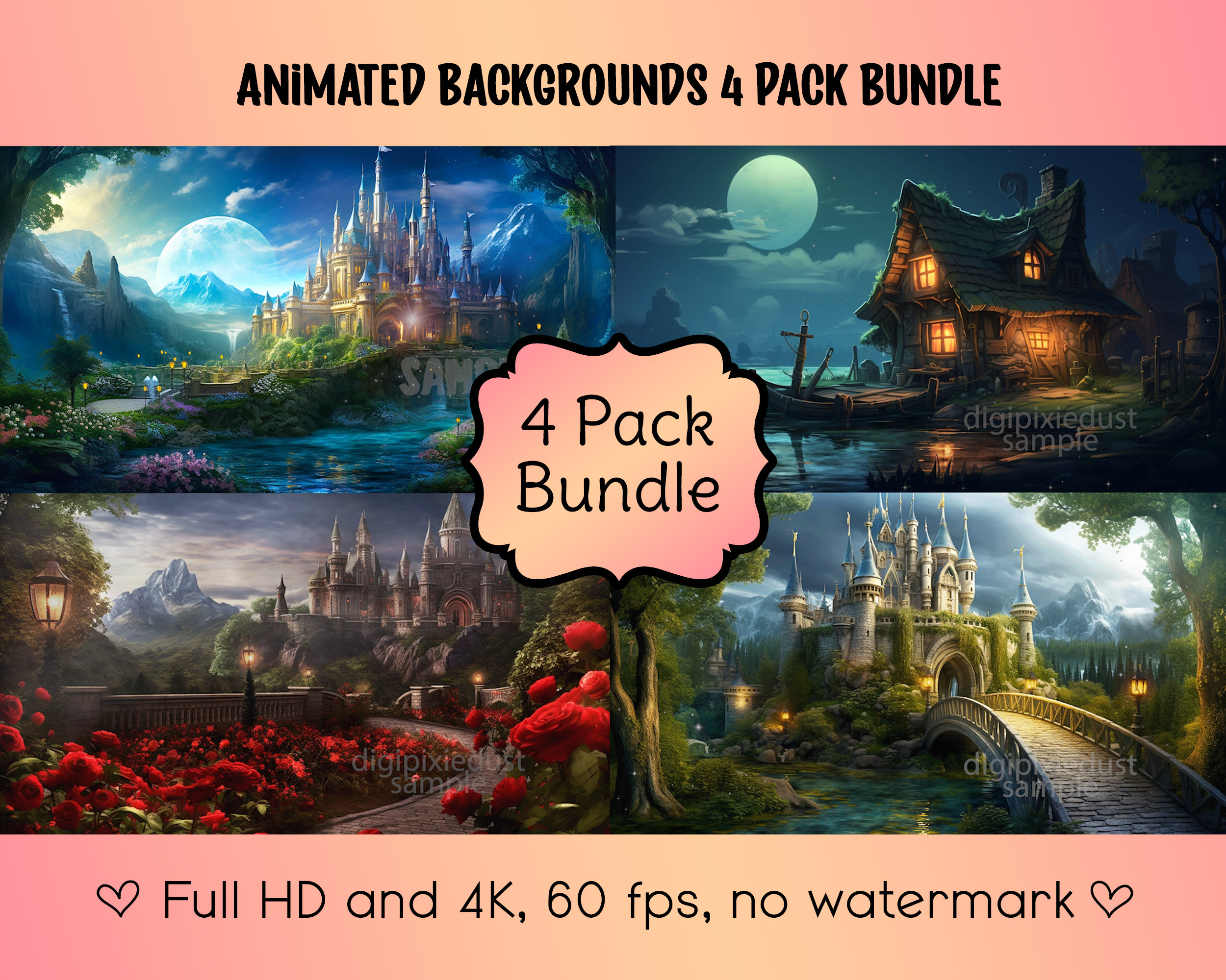Animated Background Fantasy Castle With Moving Water Green Screen ...