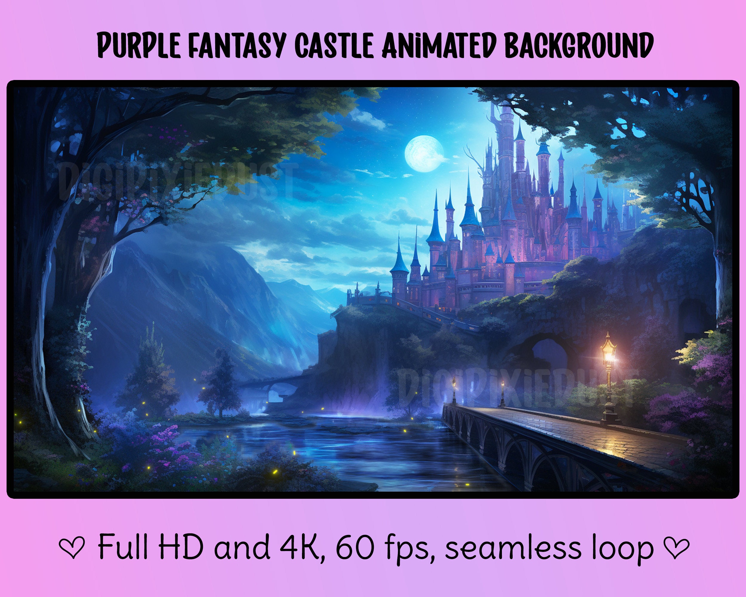 Purple Fantasy Castle Animated Background, Vtuber Twitch Overlay ...