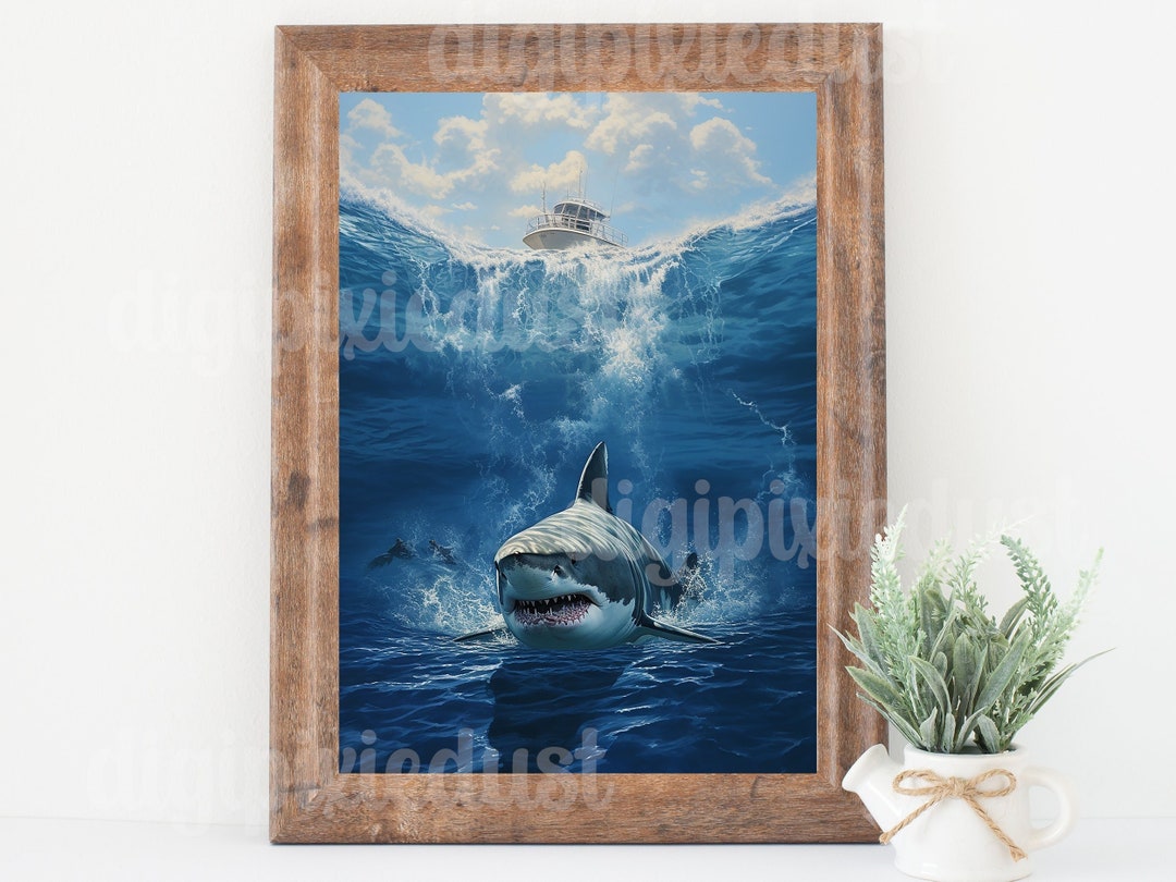 Great White Shark Big Wave Wall Art Print Ocean Life - Etsy