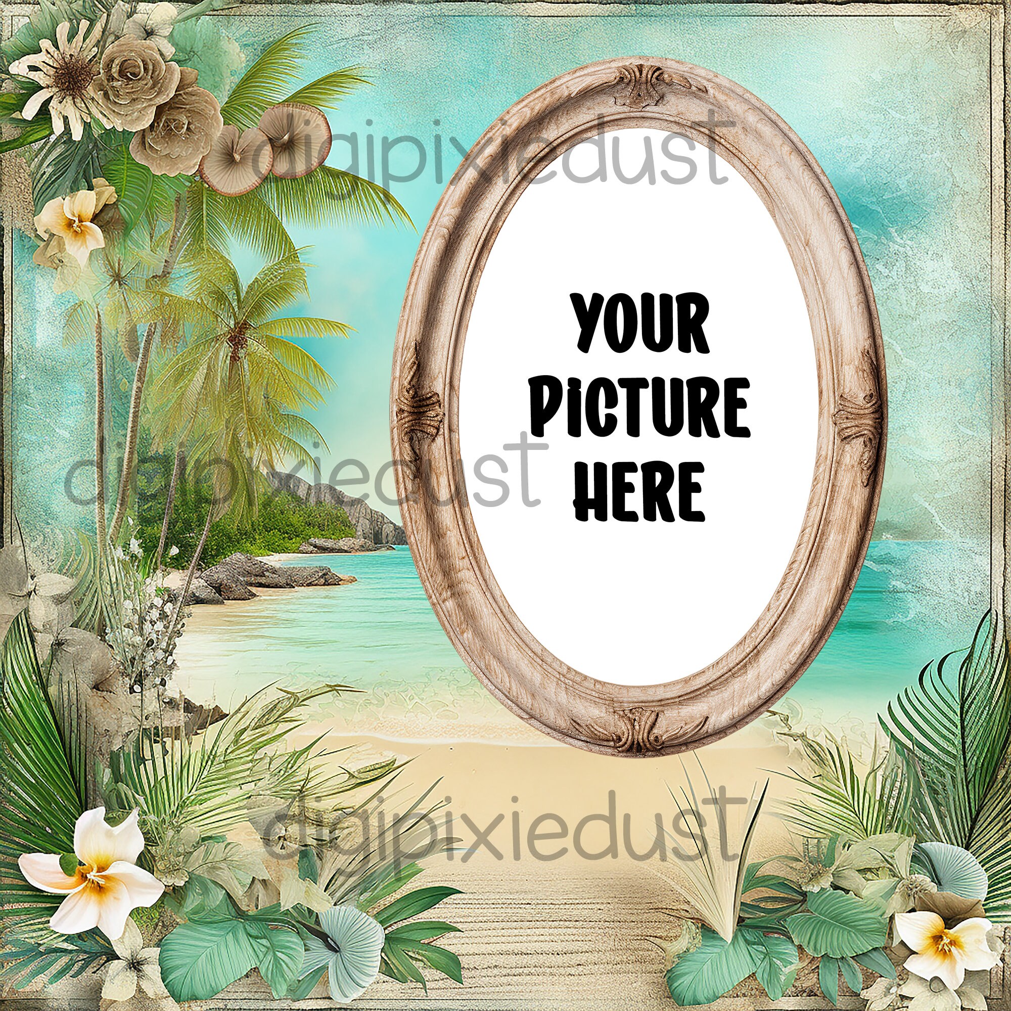 Beach Vacation Scrapbooking Kit Digital Papers, Wooden Frames With Sea ...