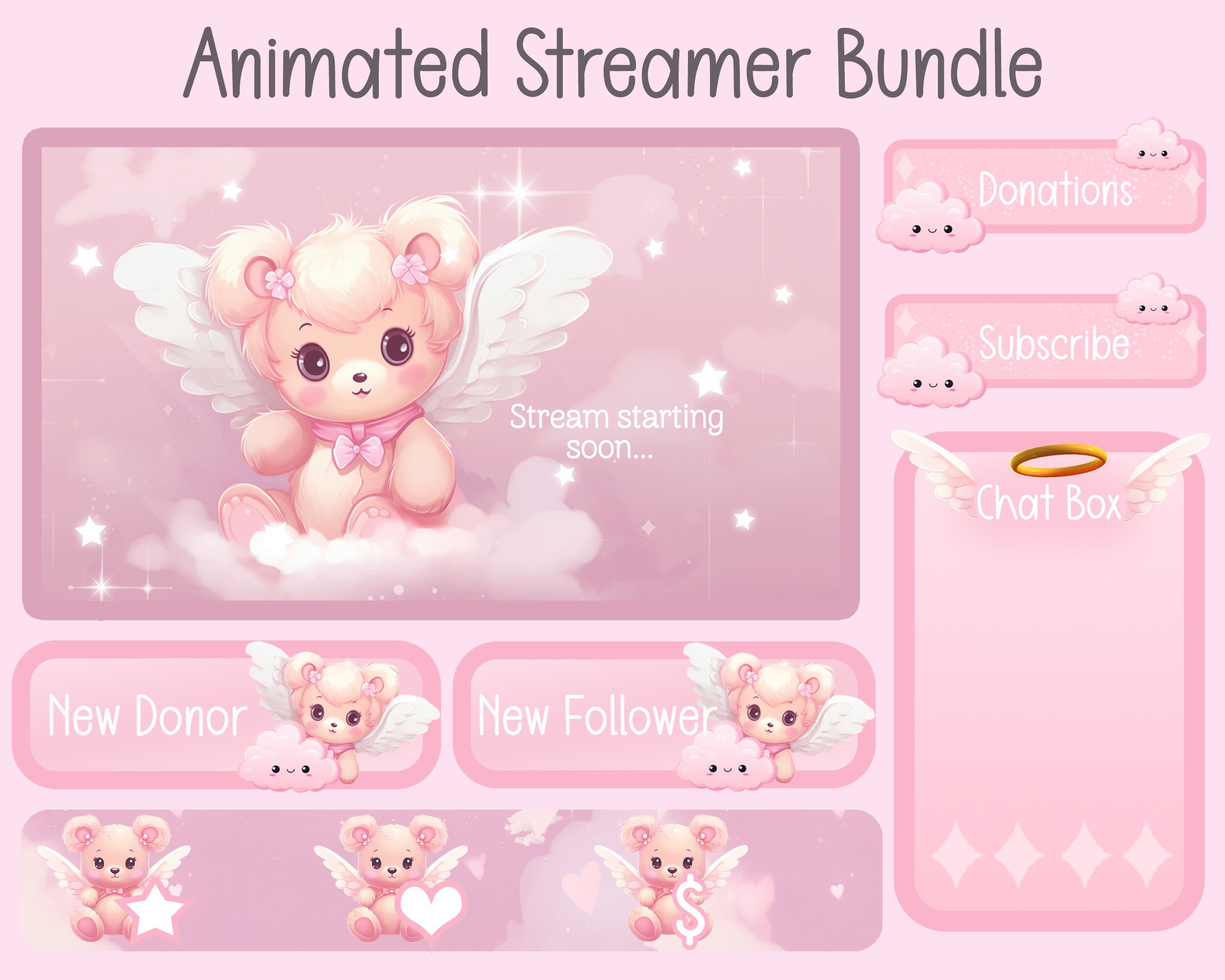 Animated Stream Bundle angel Wings Bear Twitch - Etsy