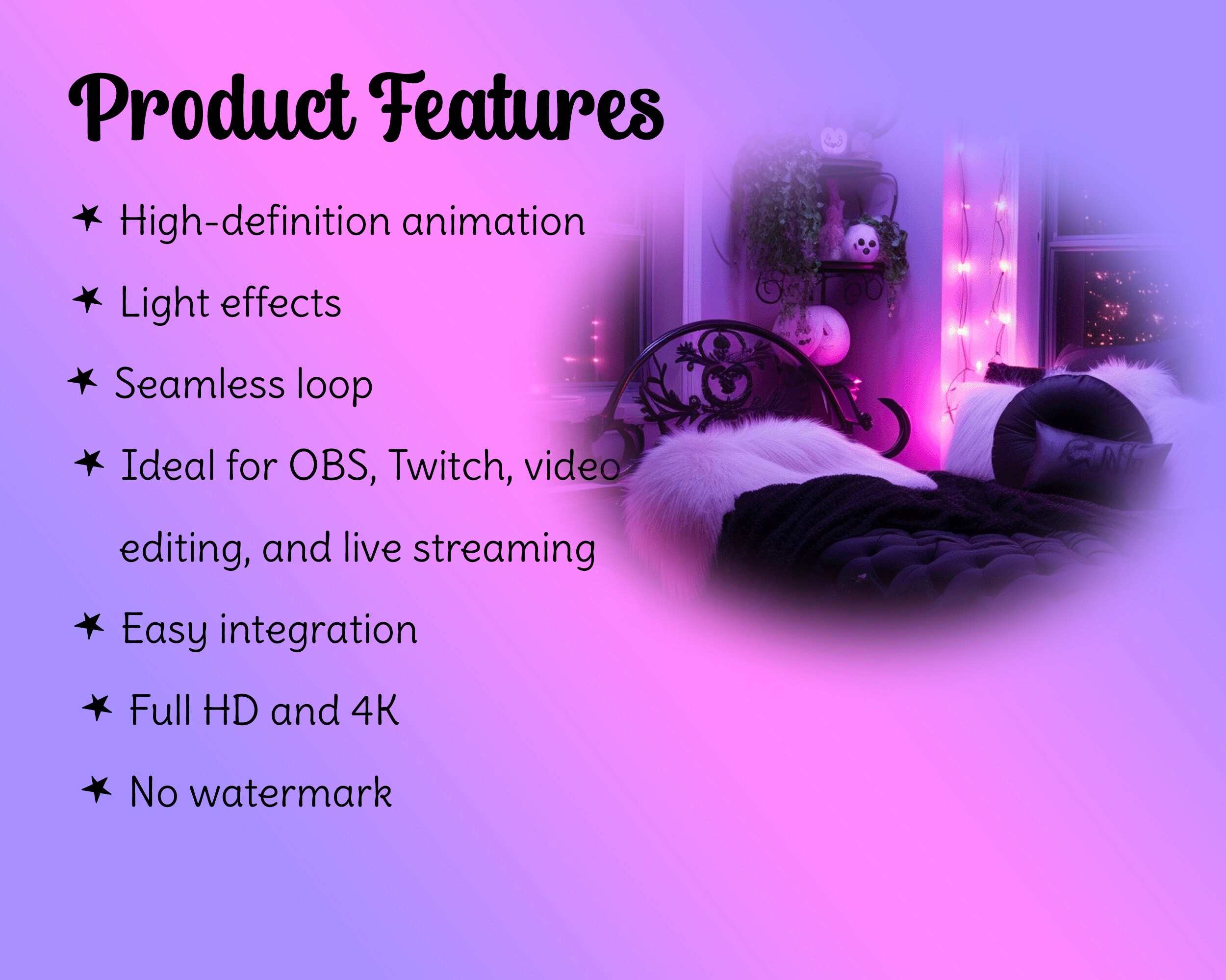 Animated Background Purple Bedroom With Pink Lights | Green Screen ...