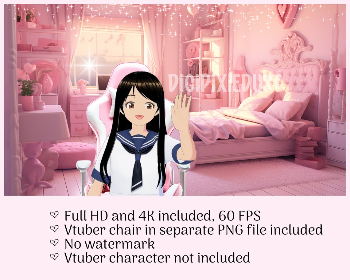 Animated Background Vtuber Pink Bedroom for Green Screen, Vtuber ...