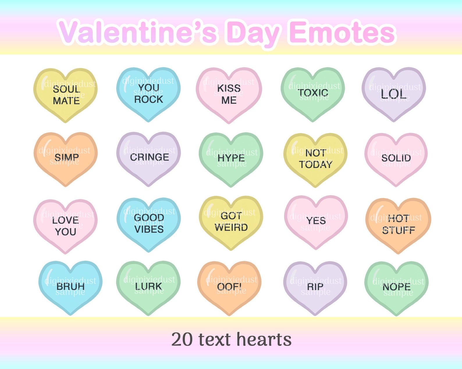 Candy Heart Emotes Valentine's Day for Twitch, Discord, Youtube ...