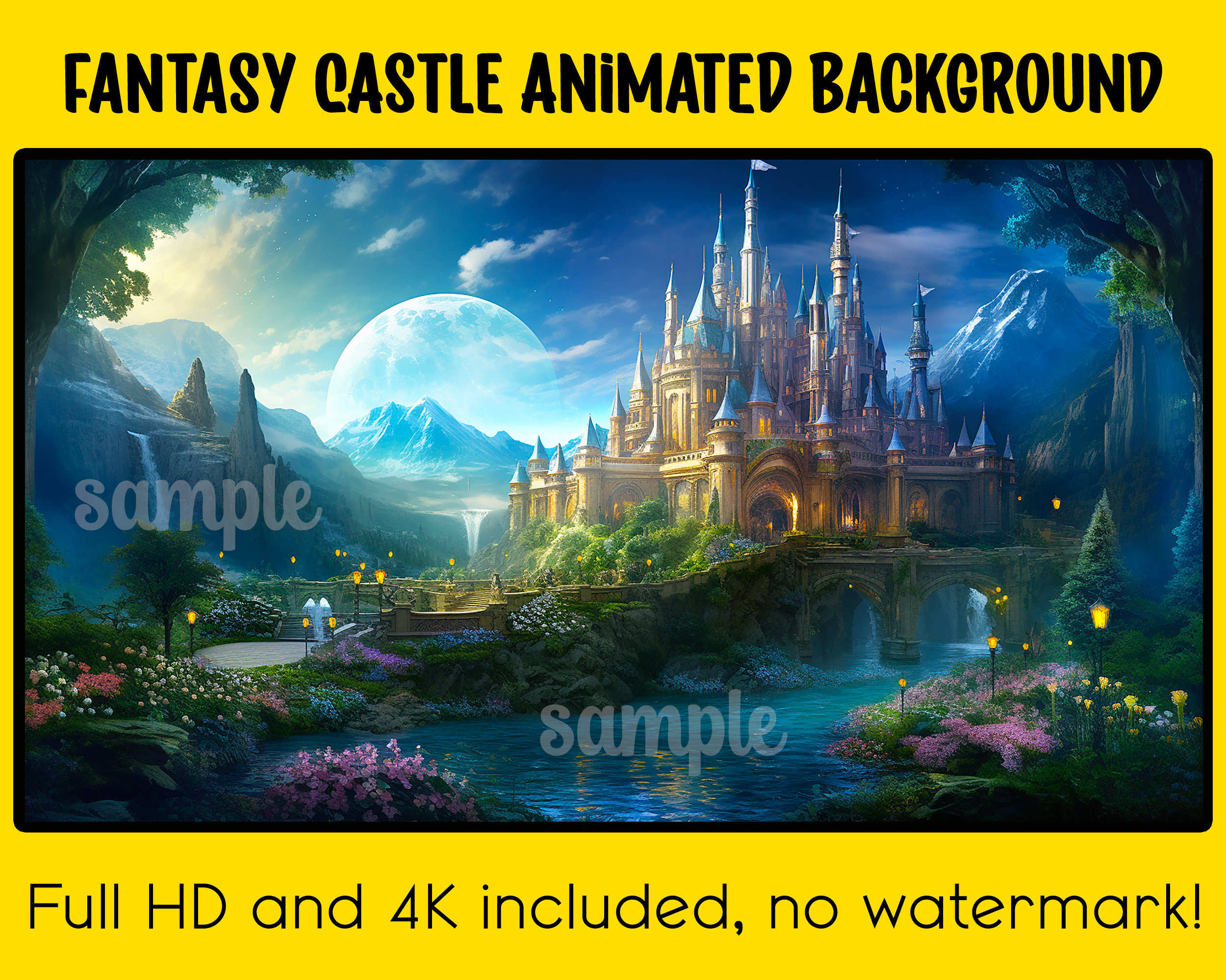 Animated Background Fantasy Castle With Moving Water Green Screen ...
