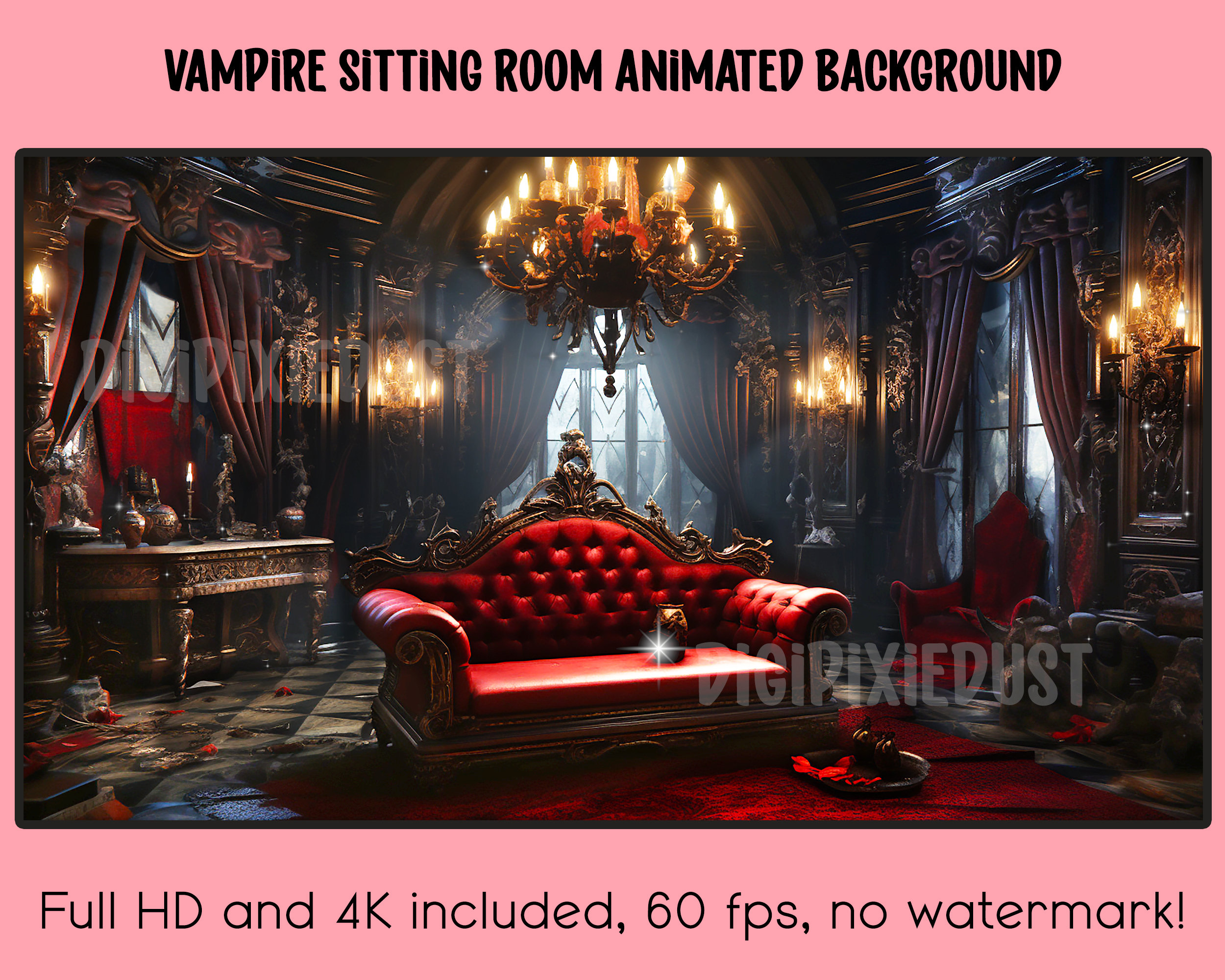 Vampire Sitting Room Animated Background | Gothic Vtuber Green Screen ...