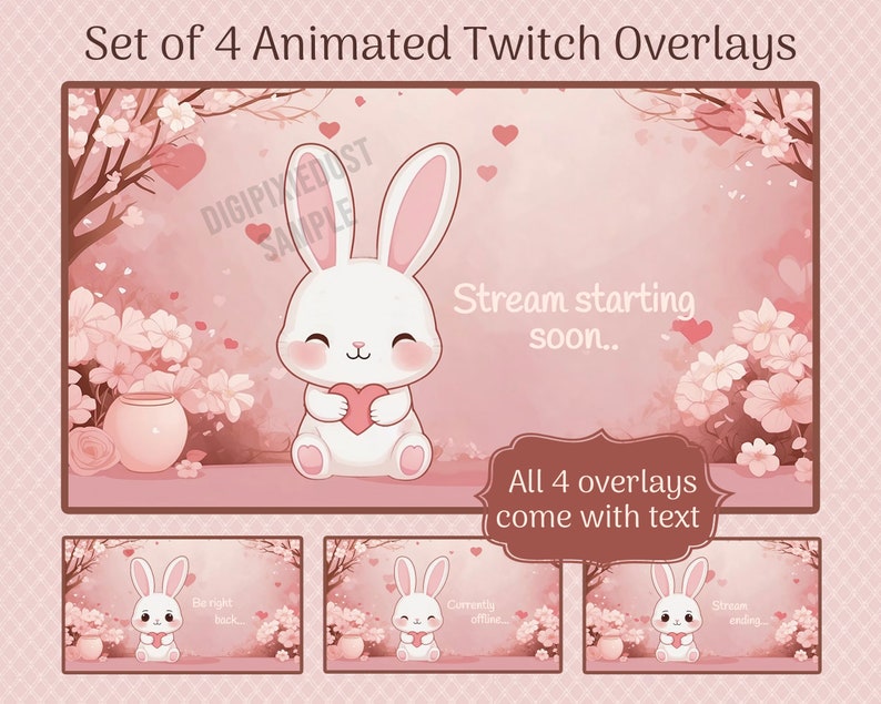 Bunny Love Twitch Overlay Set | Animated Kawaii Screens (digital ...