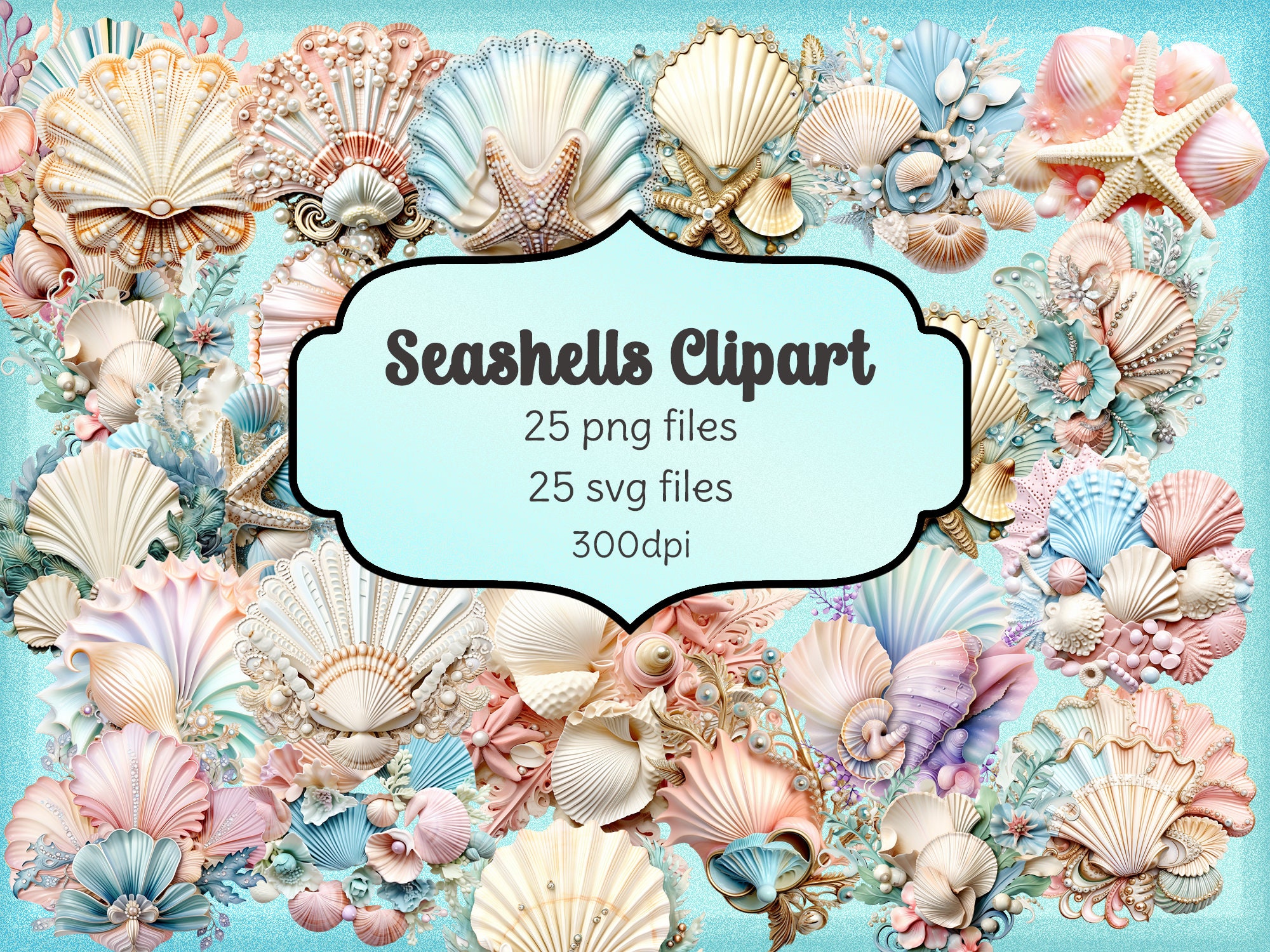 Clipart Set of 25 Seashells for Digital Projects in PNG SVG Format ...