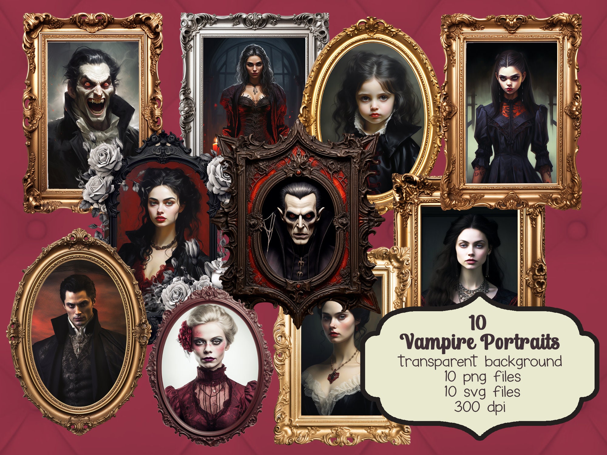 Halloween Clipart Set 40 Graphics Spooky Portraits for - Etsy