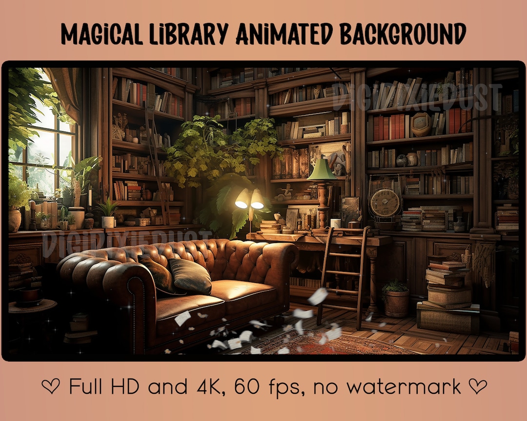 Animated Background Magical Library for Green Screen, Vtuber Background ...