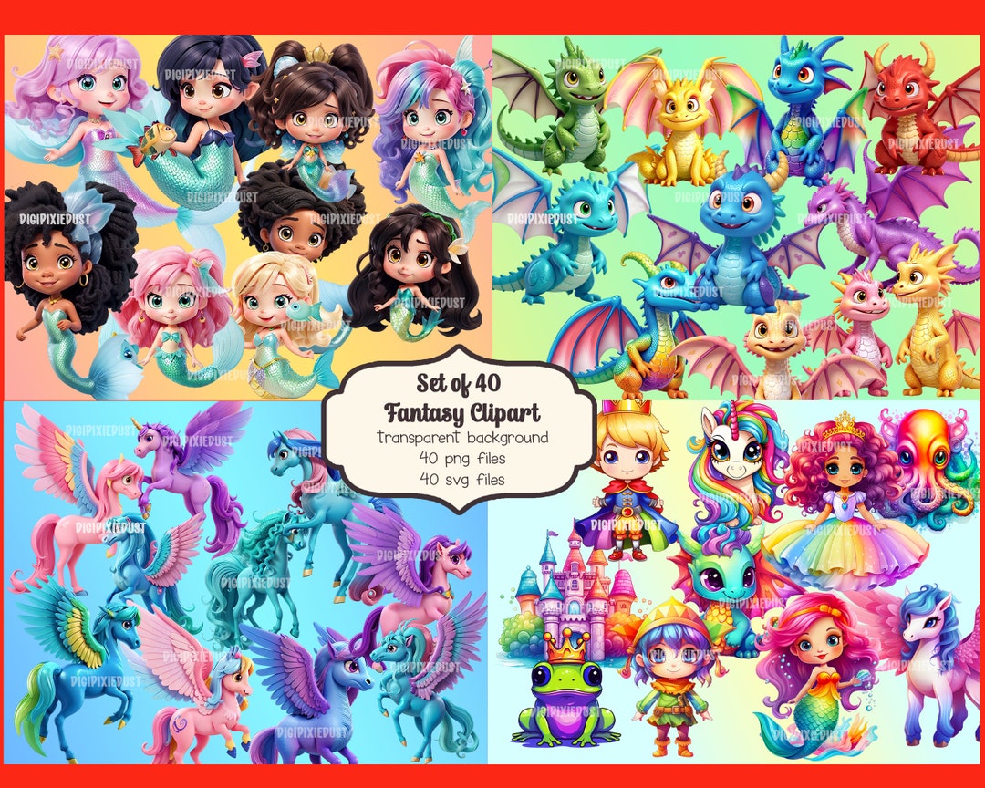 Fantasy Clipart Set 40 Graphics | Cute, Kawaii Images for Digital ...