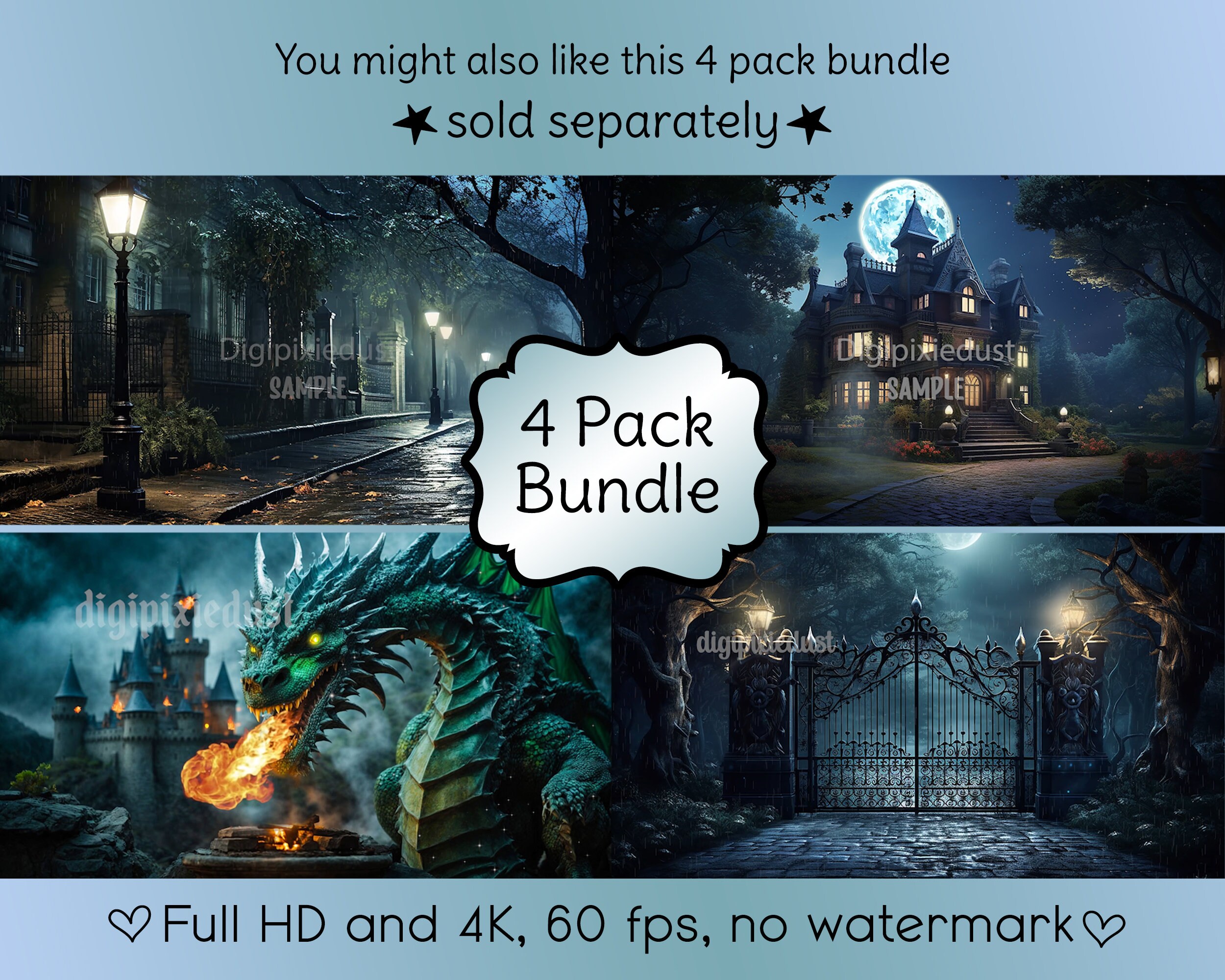 Animated Backgrounds 4 Pack Bundle Fantasy Vtuber Backdrops for Green ...