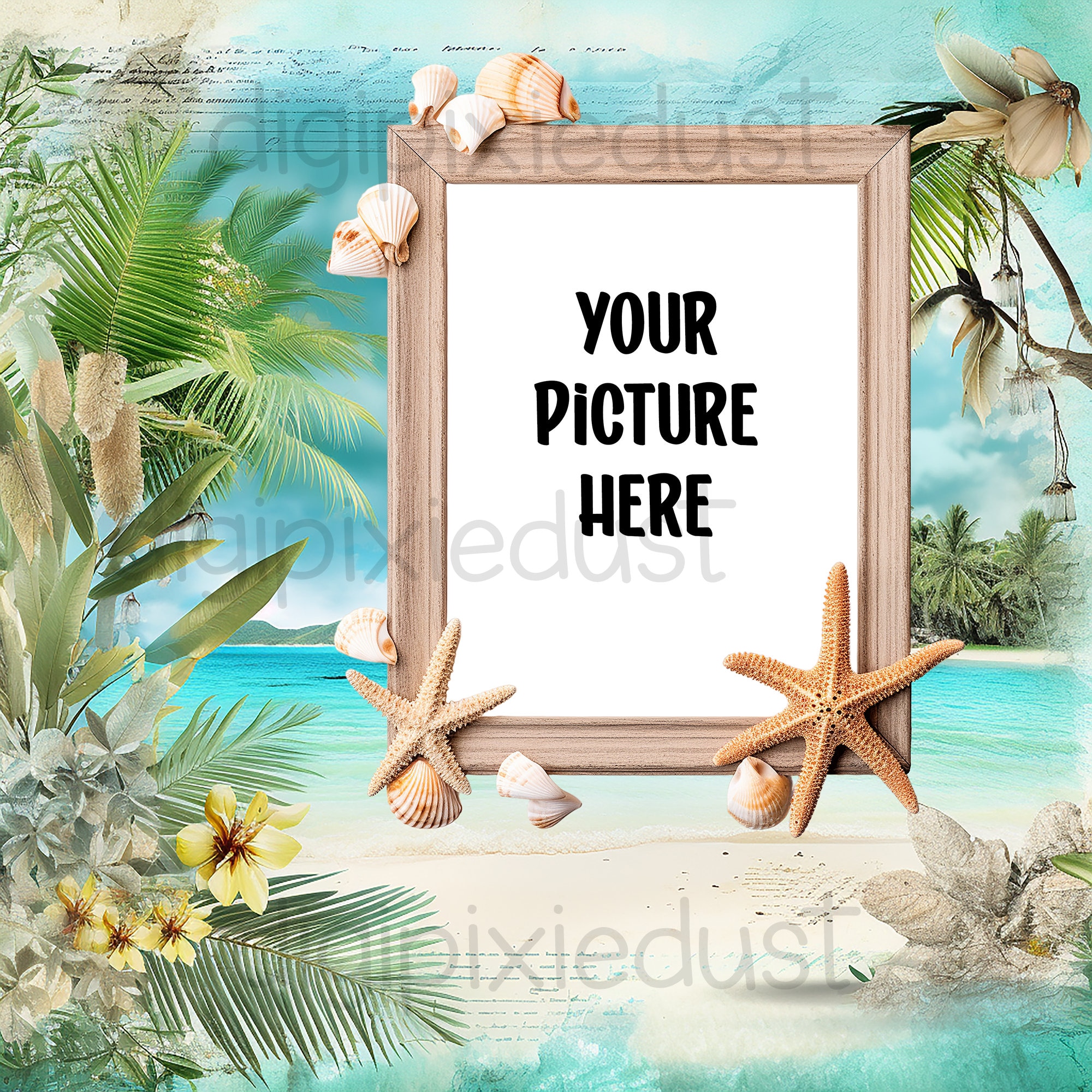 Beach Vacation Scrapbooking Kit Digital Papers, Wooden Frames With Sea ...