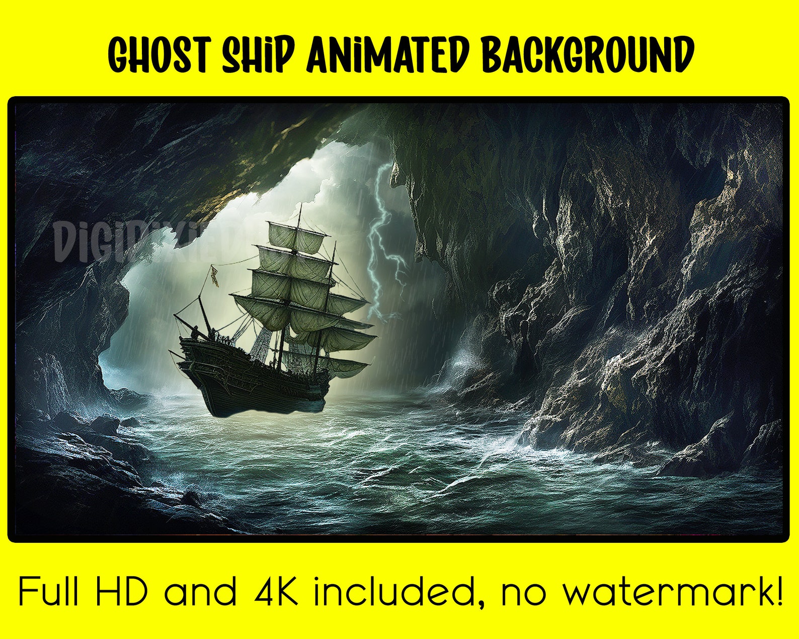 Ghost Ship Animated Background With Lightning Strike for Green Screen ...