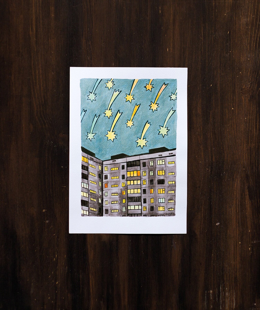 Starfall City Evening Original Acrylic Painting: Unframed Meteor Rain ...