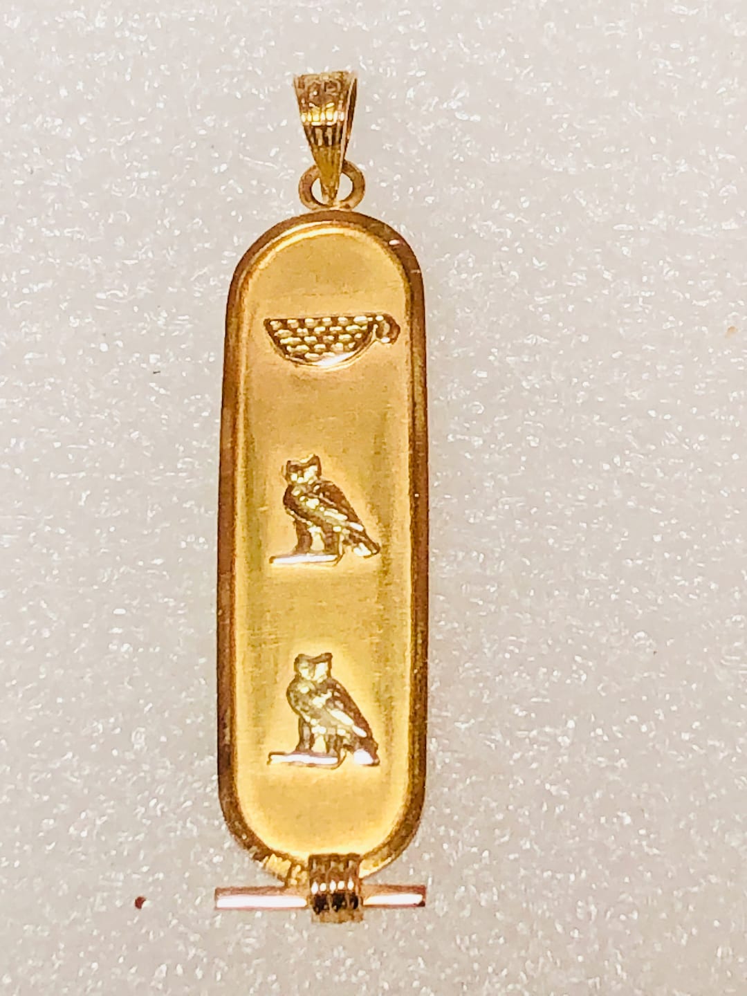 18k Solid Gold Vintage Egyptian Cartouche Pendant: Hieroglyphic Symbols ...