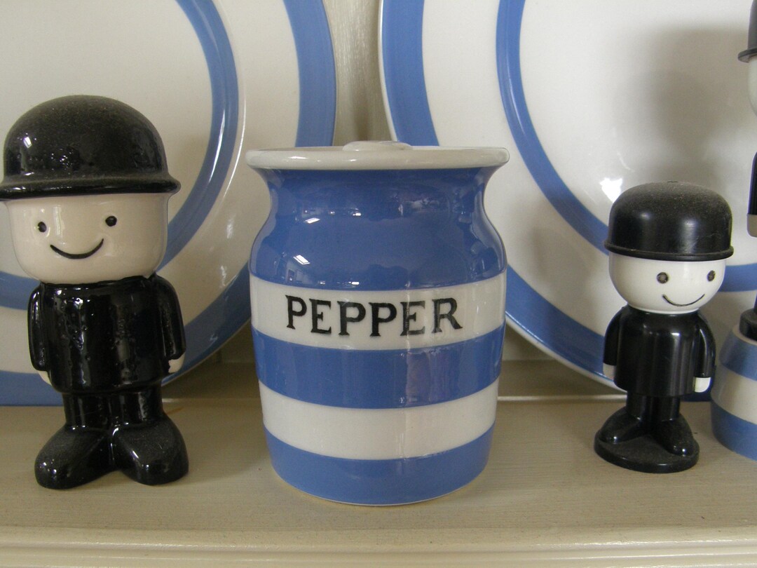 Vintage T.G. Green Cornishware - PEPPER Spice Jar - Black Shield - Etsy