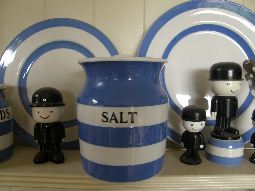 VINTAGE T.g.green Cornishware SALT Storage Jar - Black Shield Backstamp ...