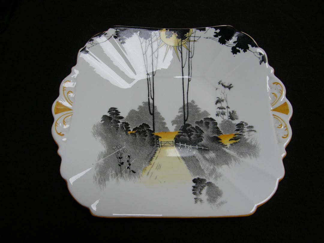 ART DECO Shelley 'queen Anne' Sunrise & Tall Trees Large Cake Plate ...
