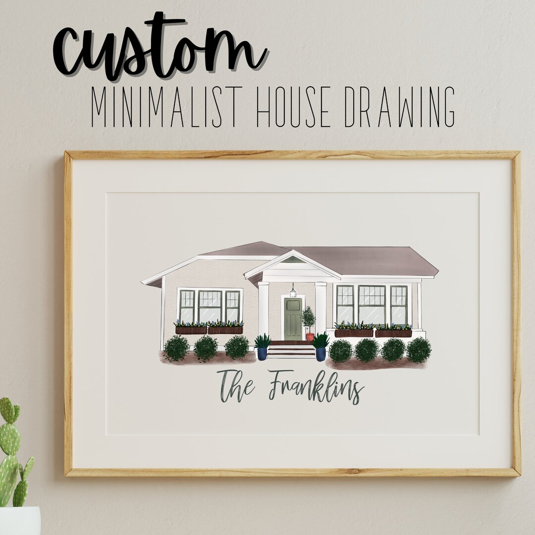 Custom Minimalist House Line Drawing - Digital Illustration of Home for ...