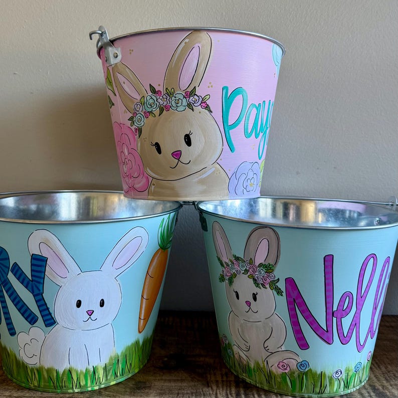 Custom Hand Painted Easter Bucket | Personalized Galvanized Metal Pail ...