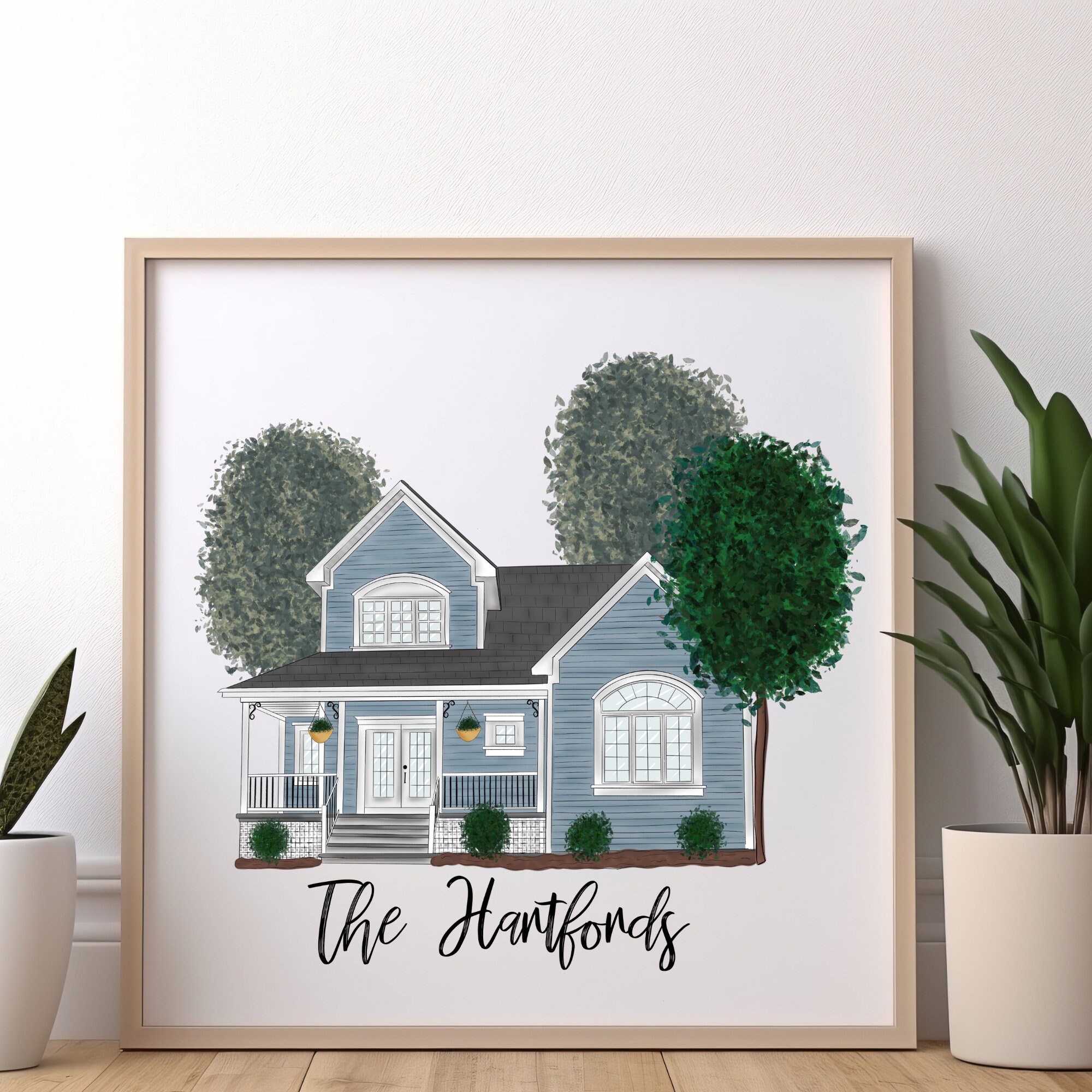 Custom Minimalist House Line Drawing Digital Illustration of Home for ...