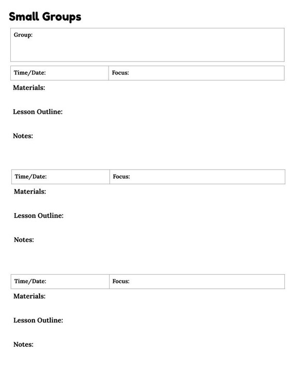 Small Group Planning Sheets Small Group Plans Classroom - Etsy