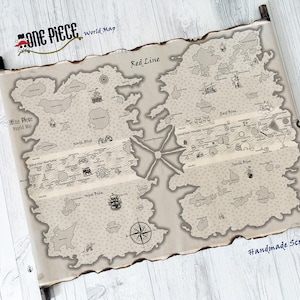 One Piece World Map on Handmade Scroll, Grand Line Map, Red Line One ...
