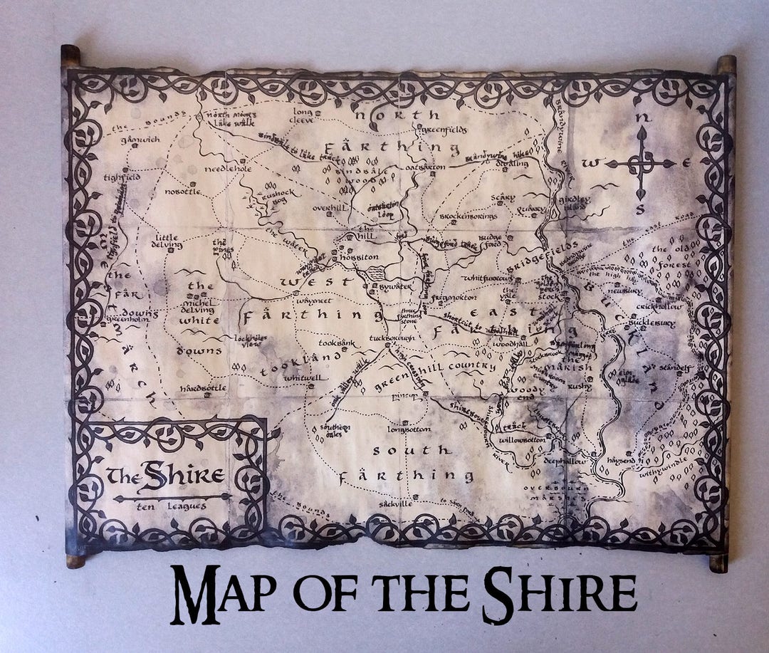 Map of the Shire Scroll, Lord of the Rings Shire Map, the Hobbit Shire ...