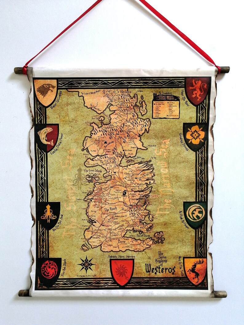Map of Westeros Game of Thrones Scroll Map Seven Kingdoms - Etsy