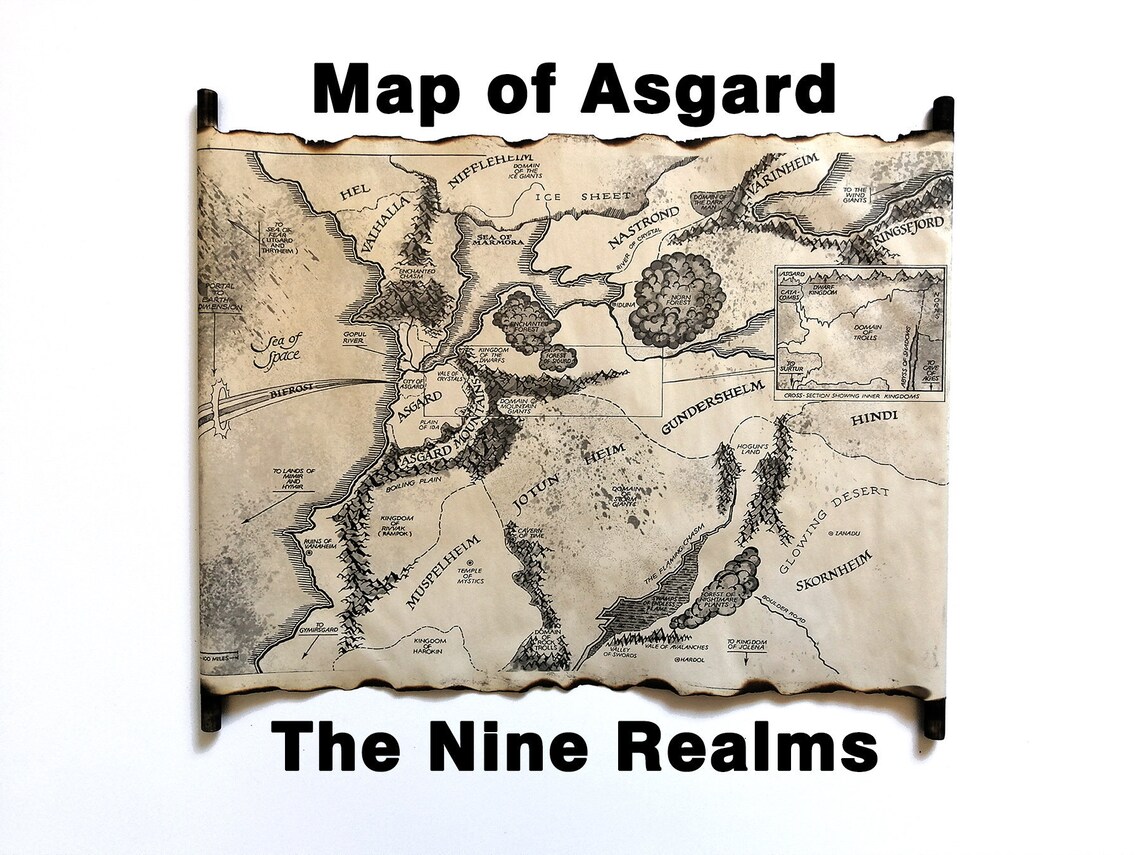 Map of Asgard on Handmade Scroll the Nine Realms Map Thor - Etsy