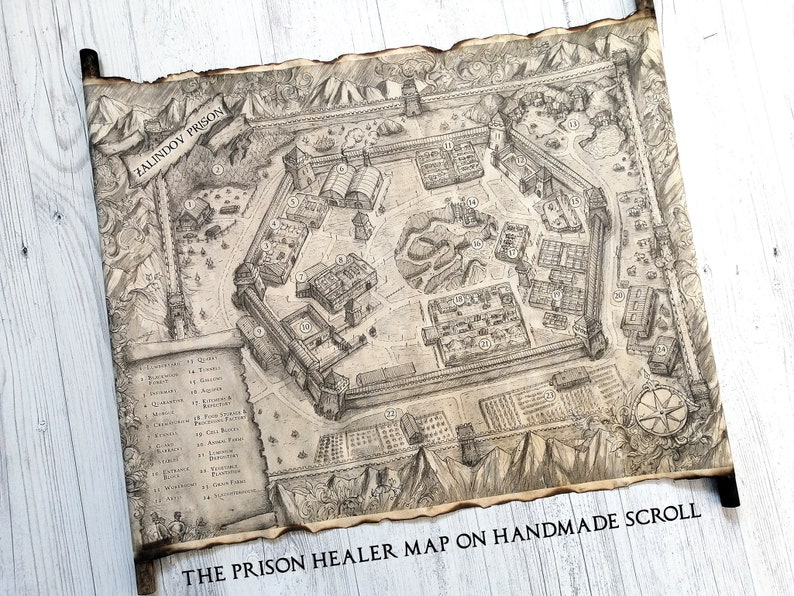 The Prison Healer Map on Handmade Scroll Zalindov Prison Map - Etsy Sweden