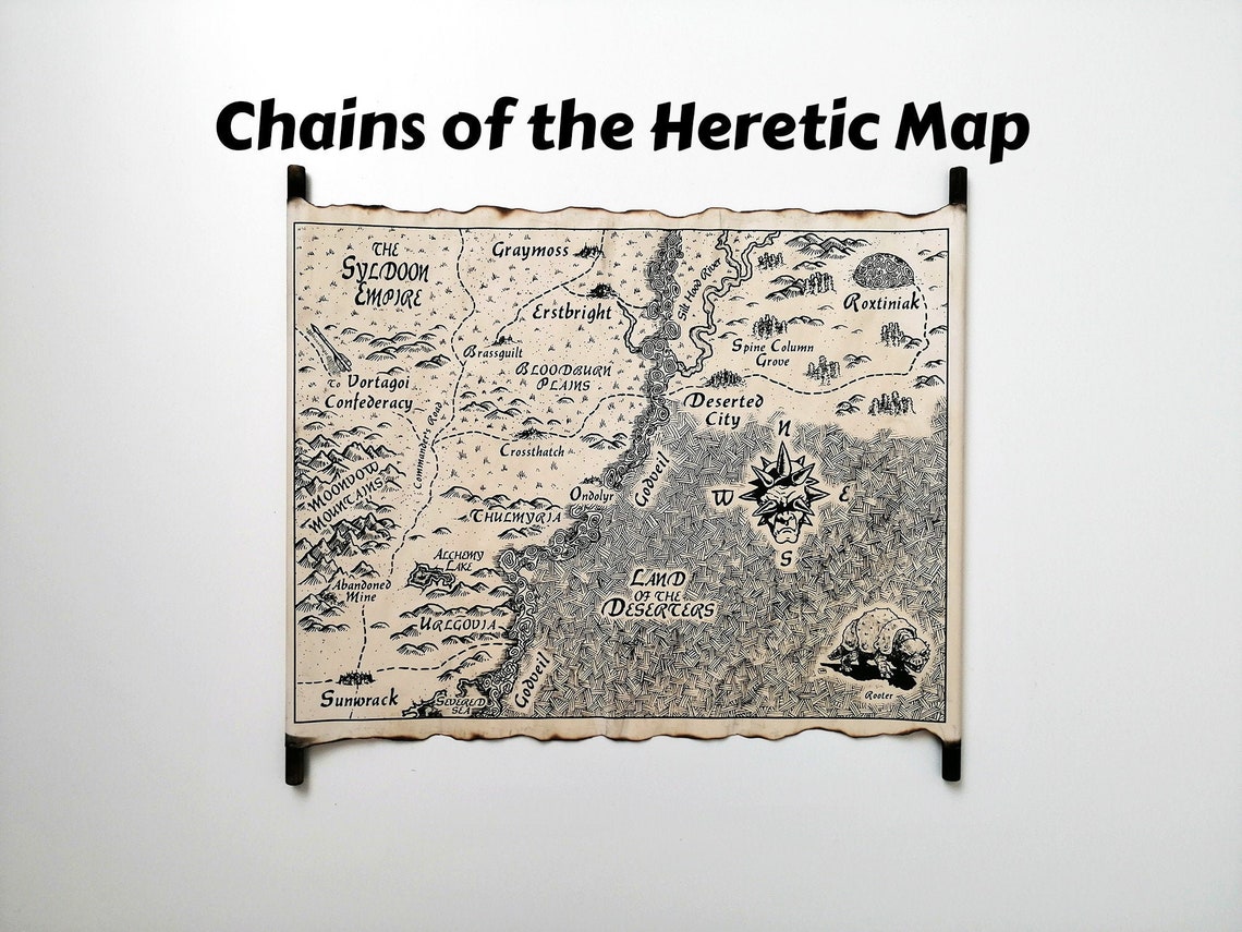 Chains of the Heretic Map on Handmade Scroll Land of the - Etsy