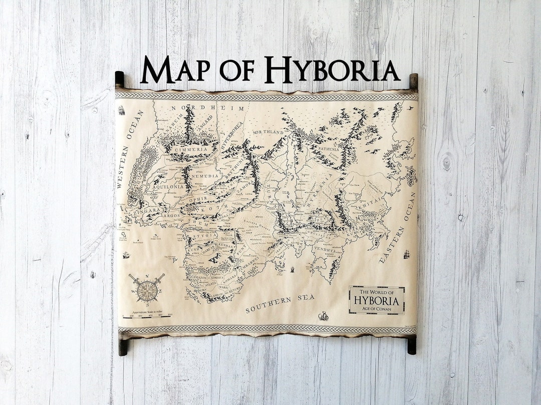 Conan Map the World of Hyboria Map on Handmade Scroll, Age of Conan ...