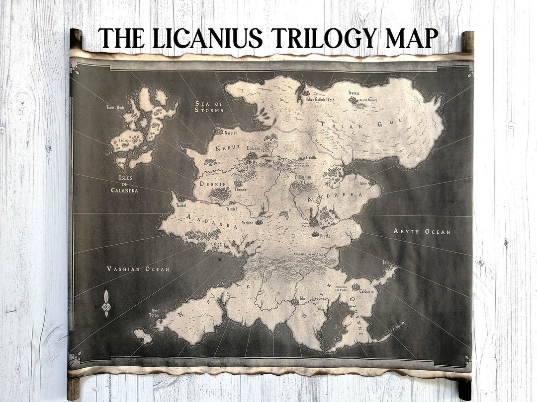 Karte von Andarra auf handgefertigter Schriftrolle, Die Licanius ...