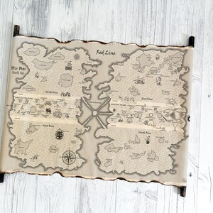 One Piece World Map on Handmade Scroll, Grand Line Map, Red Line One ...