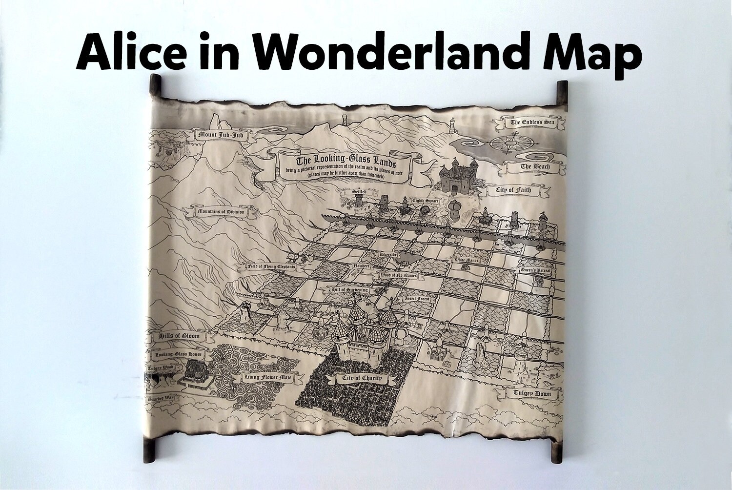 HANDMADE Alice in Wonderland Map Map of The Looking Glass | Etsy