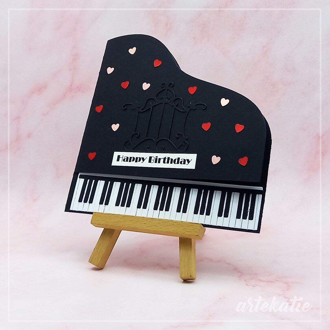 Black Piano Handmade Card With Hearts, Birthday Card for Musician or ...