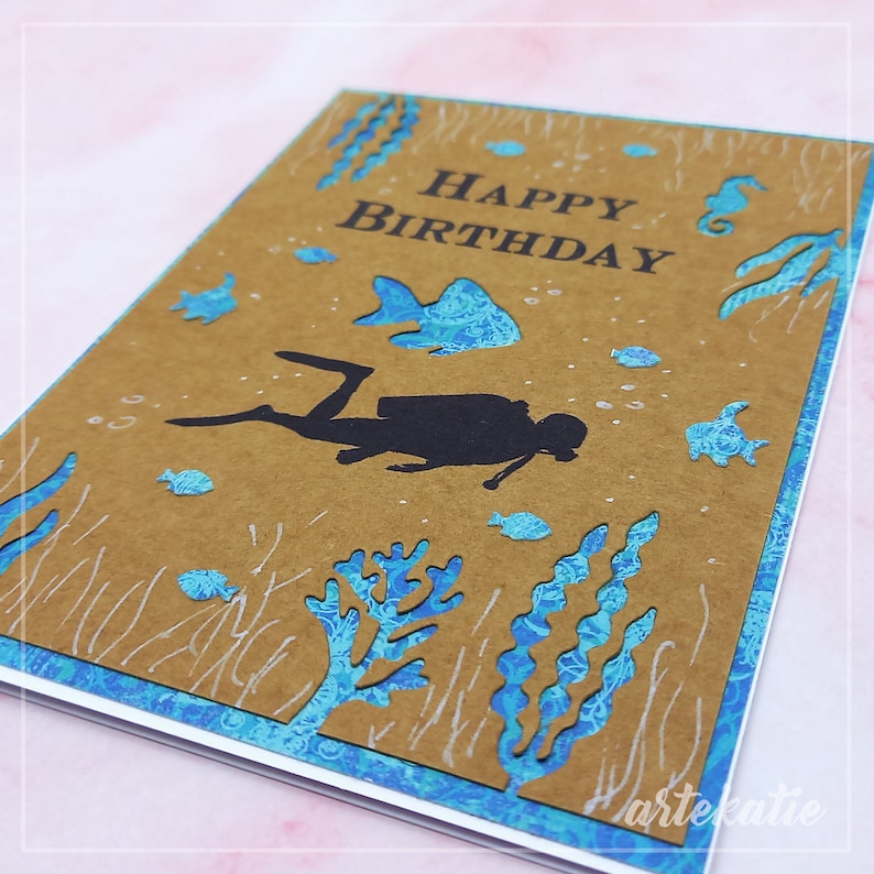 Happy Birthday Handmade Card for Male, Diver Greeting Card for Man ...