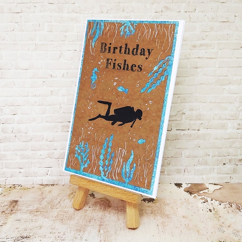 Happy Birthday Handmade Card for Male, Diver Greeting Card for Man ...