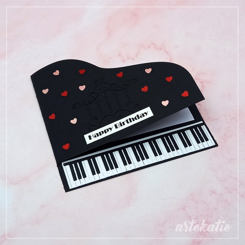 Black Piano Handmade Card With Hearts, Birthday Card for Musician or ...